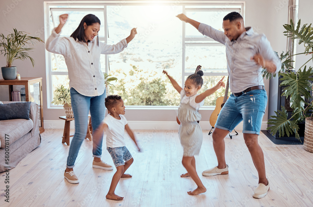 Family, dance and house for freedom and carefree fun bonding while ...