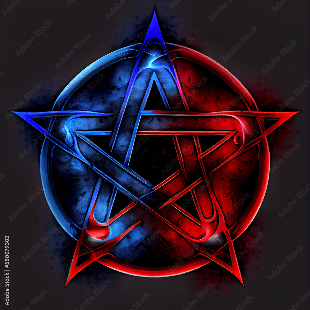 Black mass montage of occult Satanic pentagram materialising against a ...