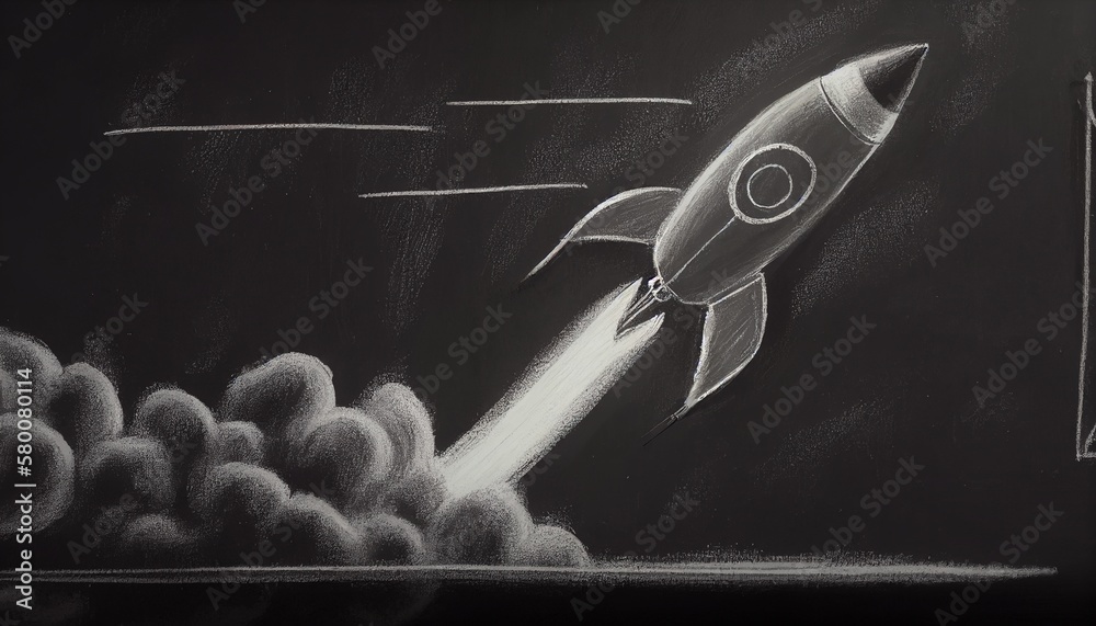 Chalkboard Style Drawing of a Rocket Taking Off with Smoke Trails ...