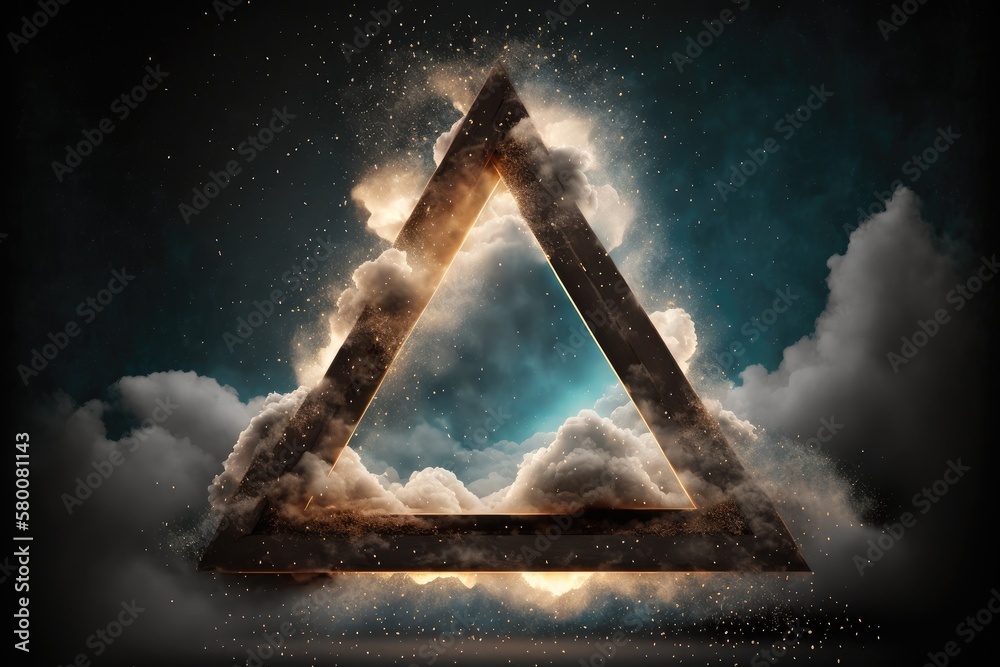 Abstract design of triangle shape clouds with dying colorful particles ...