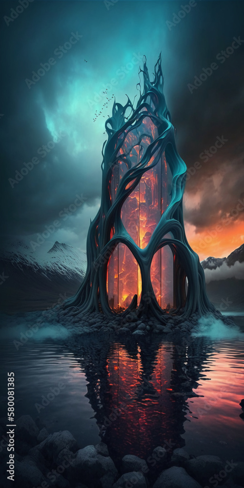 lava coral, cinematic realism, epic sized citadel made of ...