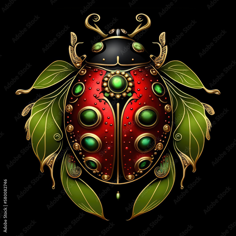 Colorful ladybug beetle mandala art on a black background. Created with ...