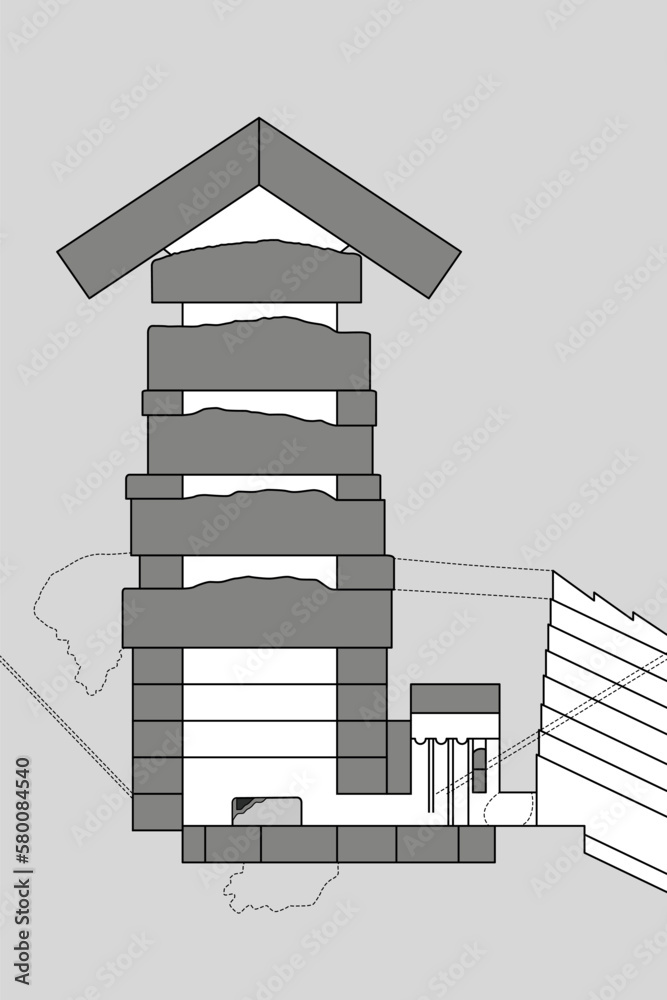 Kings Chamber of the Great Pyramid of Giza, vertical section. Upmost ...