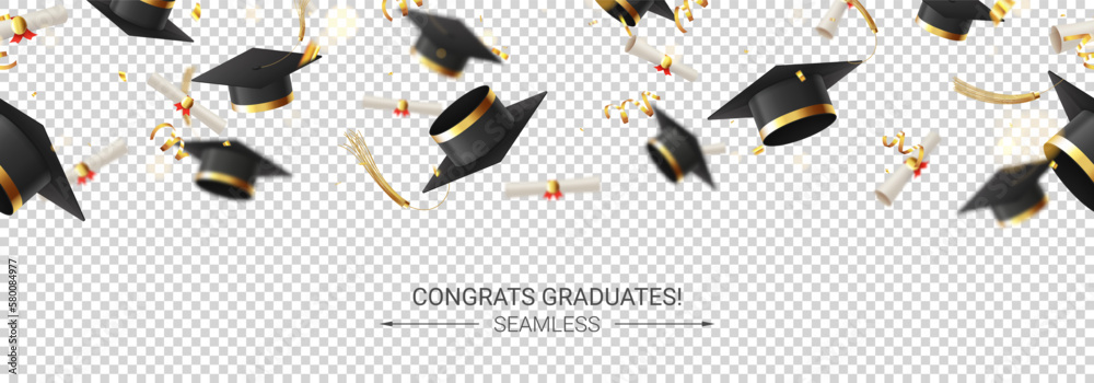 Decorative seamless banner for graduation. 3d falling graduation ...