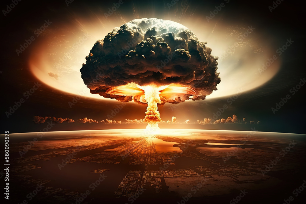 Photo & Art Print a nuclear explosion over the earth, ai art ...