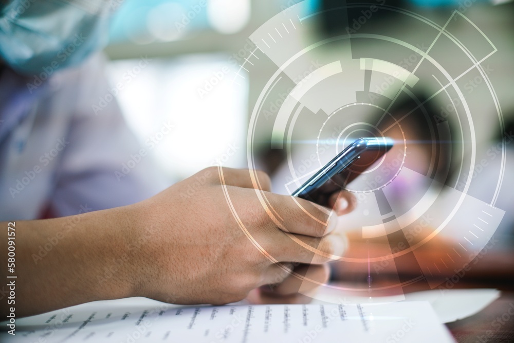 Students are test exam and study online by using smartphone and wearing ...