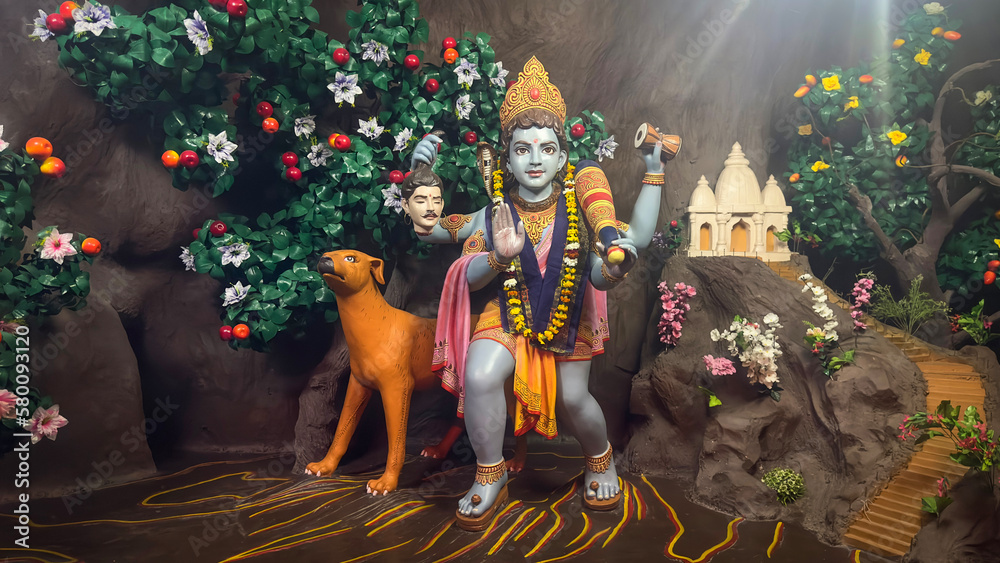 Bhairav Baba image in indian temple wall art statue Stock Photo | Adobe ...
