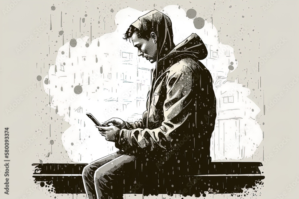 Poster, Foto The Loneliness of Social Media: An Illustration Depicting ...