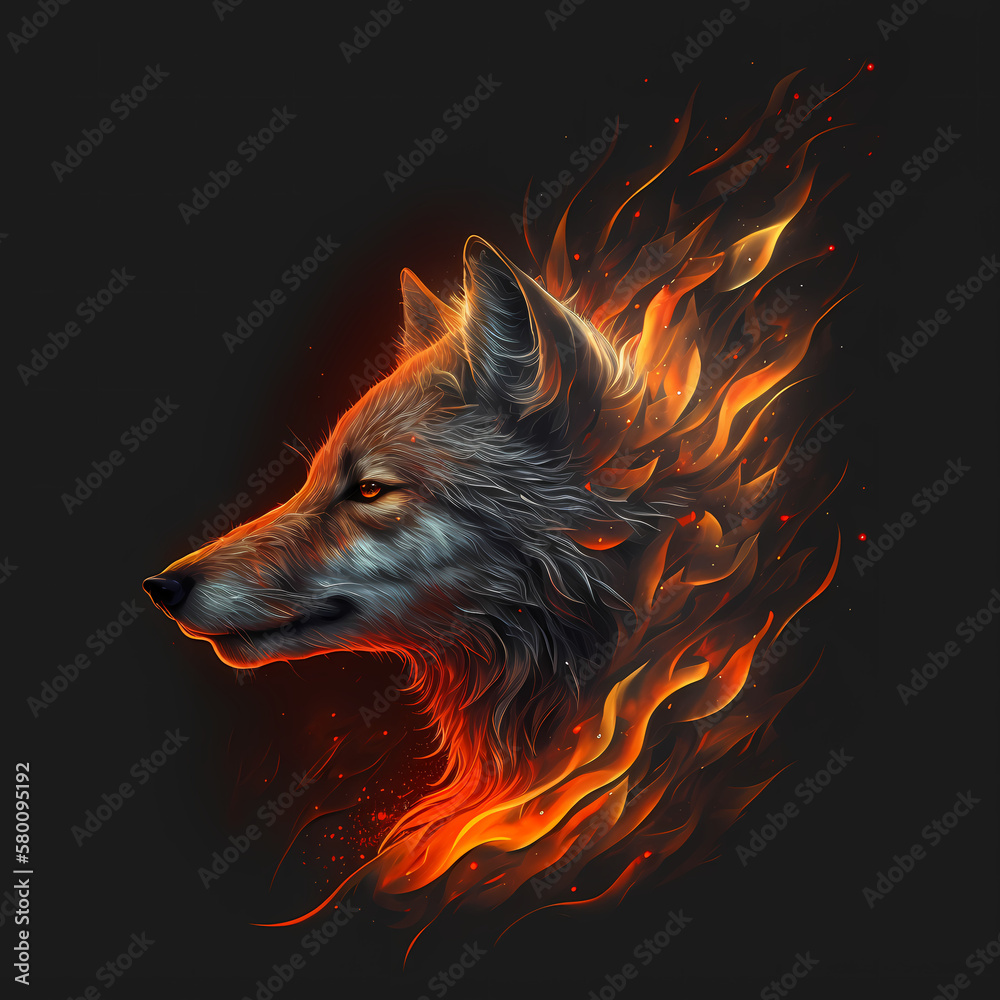 Wolf On Fire. Generative AI Stock Illustration | Adobe Stock