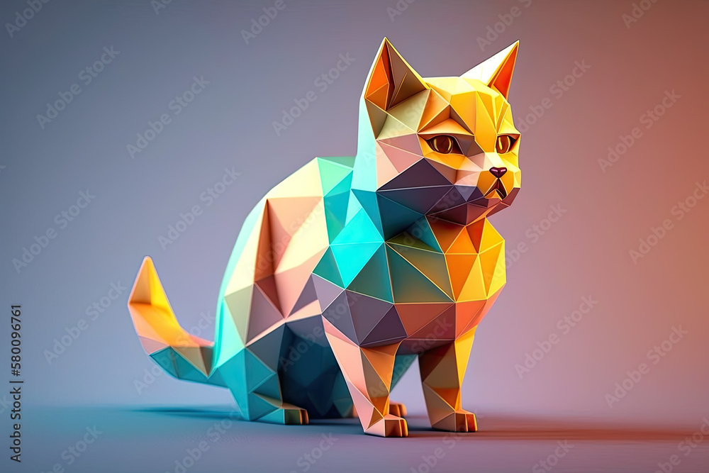 polygon cat created with Generative AI technology ilustração do Stock ...