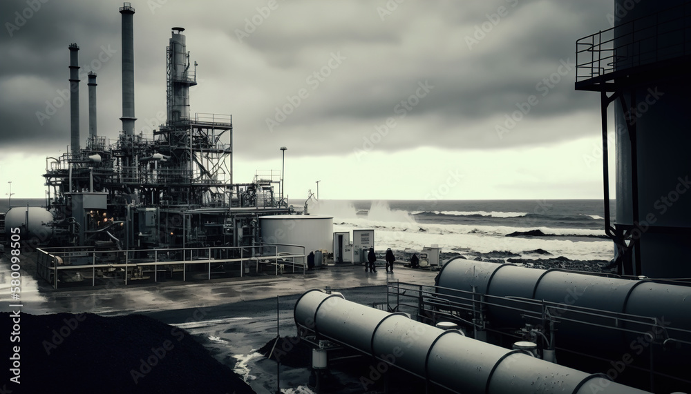 Oil Gas Plant, power plant on grey sky background, Gas Oil depot ...
