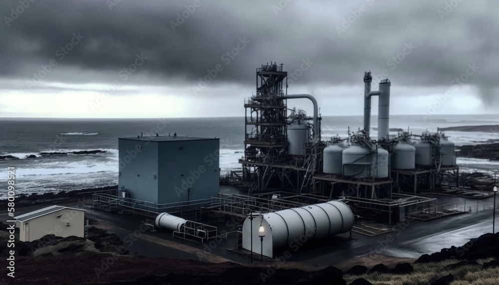 Oil Gas Plant, power plant on grey sky background, Gas Oil depot ...