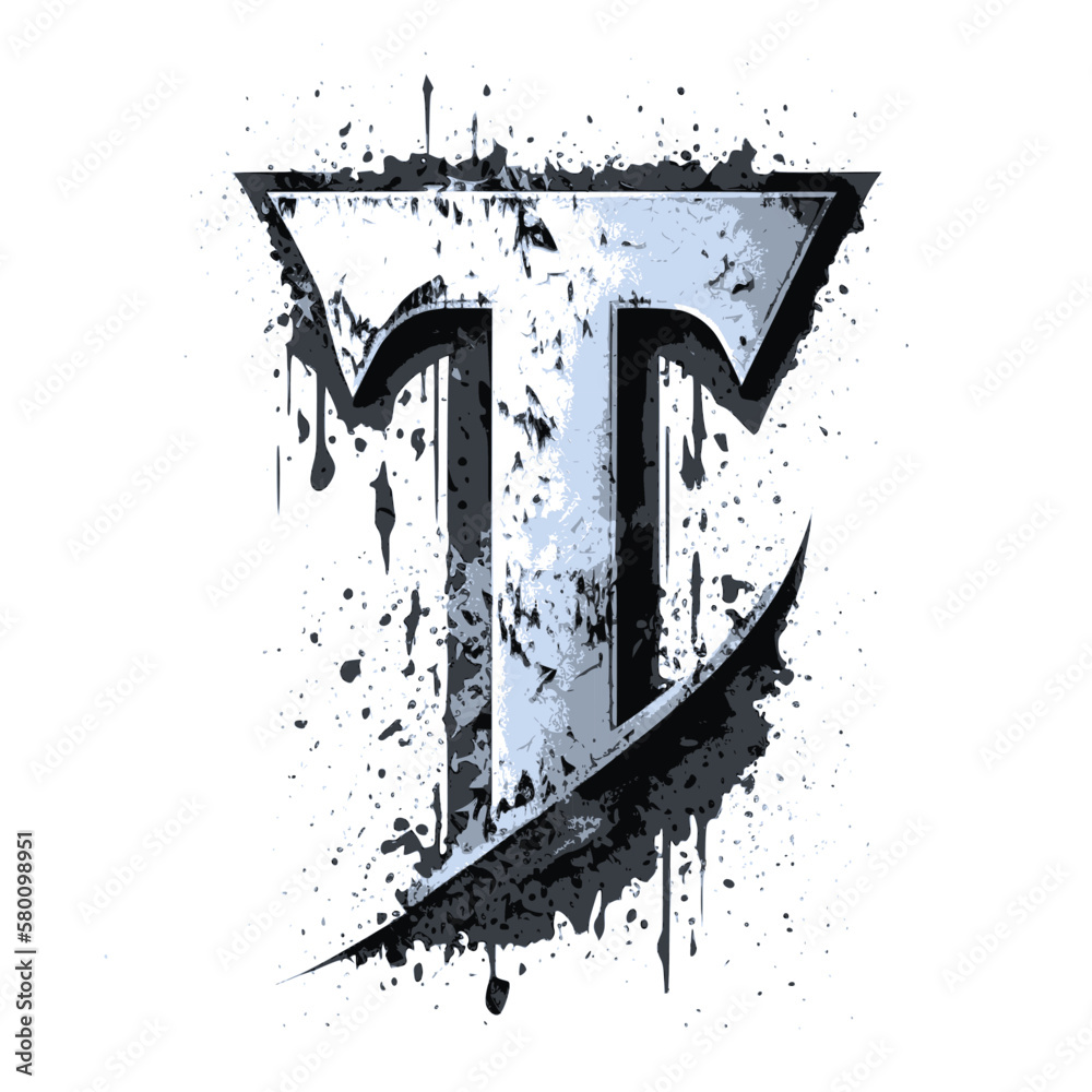 Letter T, Vintage Logo Icon in 3D, Paint and Brush Texture,Dirty Splat ...