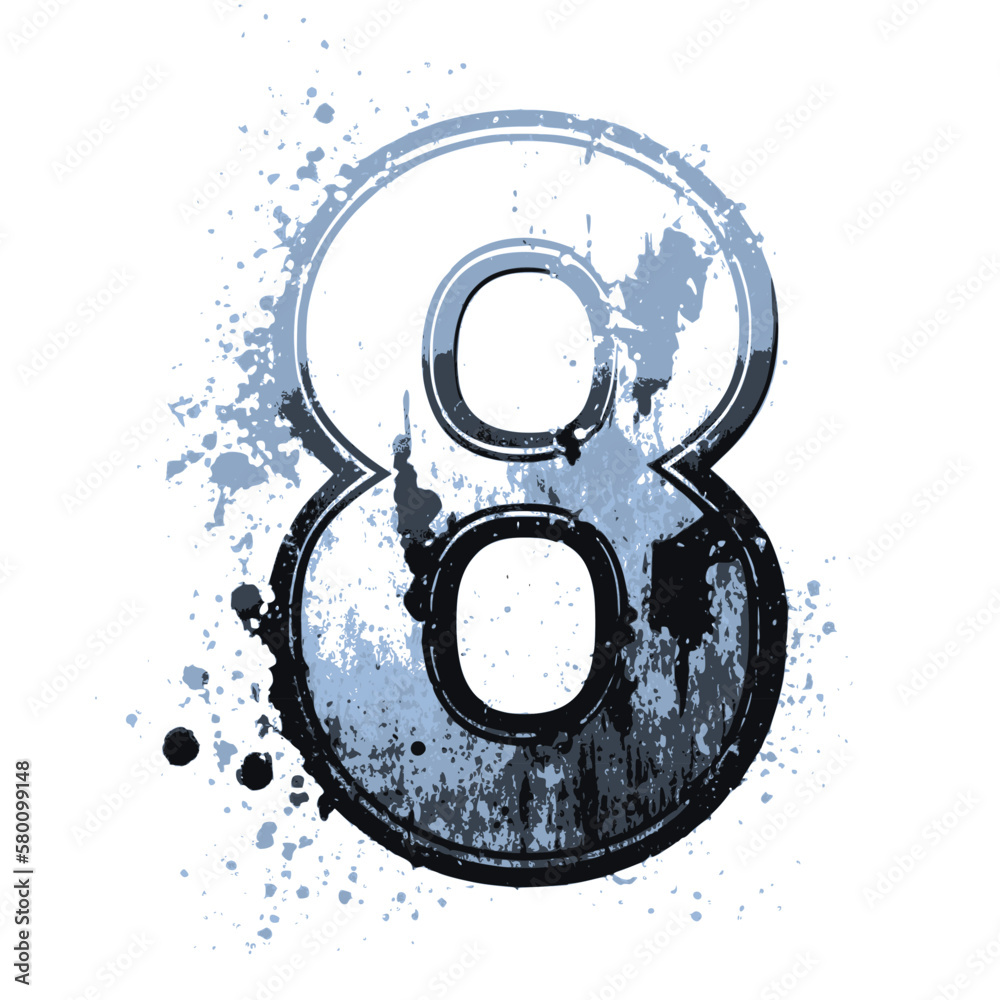Number 8, Vintage Logo Icon in 3D, Paint and Brush Texture,Dirty Splat ...
