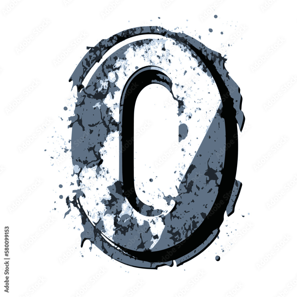 Number 0, Vintage Logo Icon in 3D, Paint and Brush Texture,Dirty Splat ...
