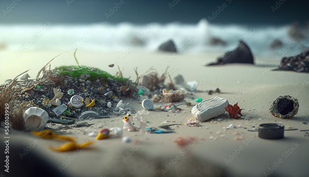 Beach sand full of micro plastics and particles of non-biodegradable ...