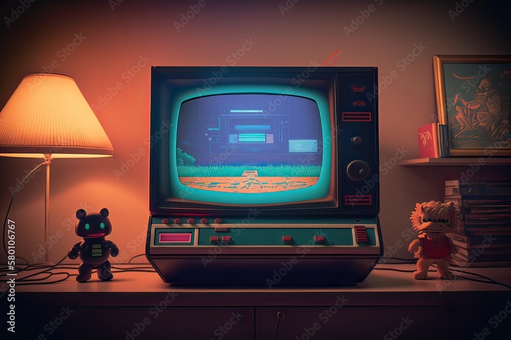 Retro 1980s platform game on screen. Photo generative AI Stock ...