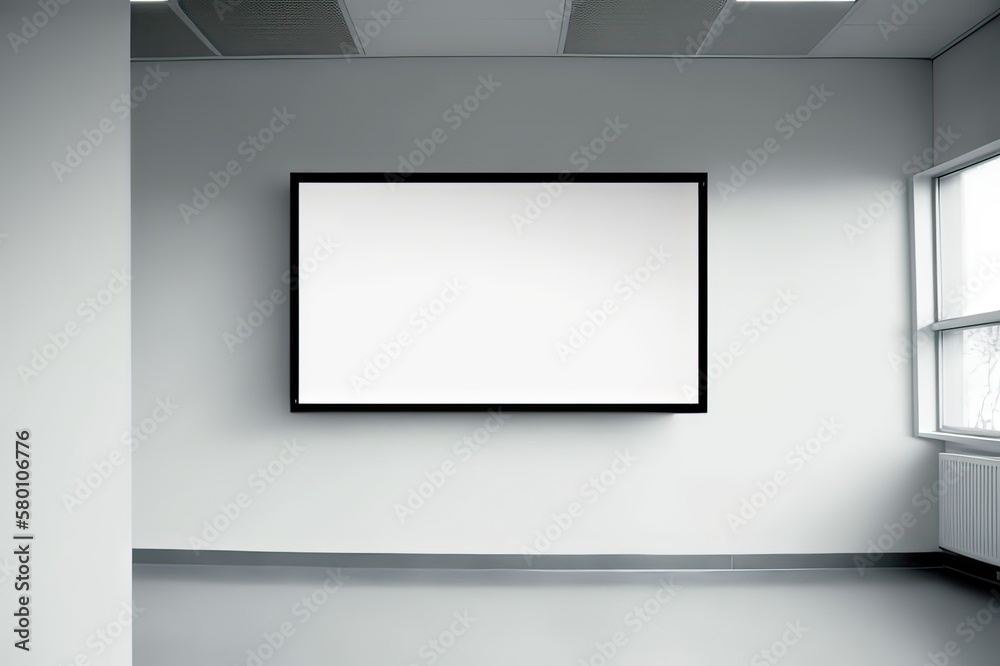 White TV Screen on Wall in Waiting Room with Copy Space and Clipping ...