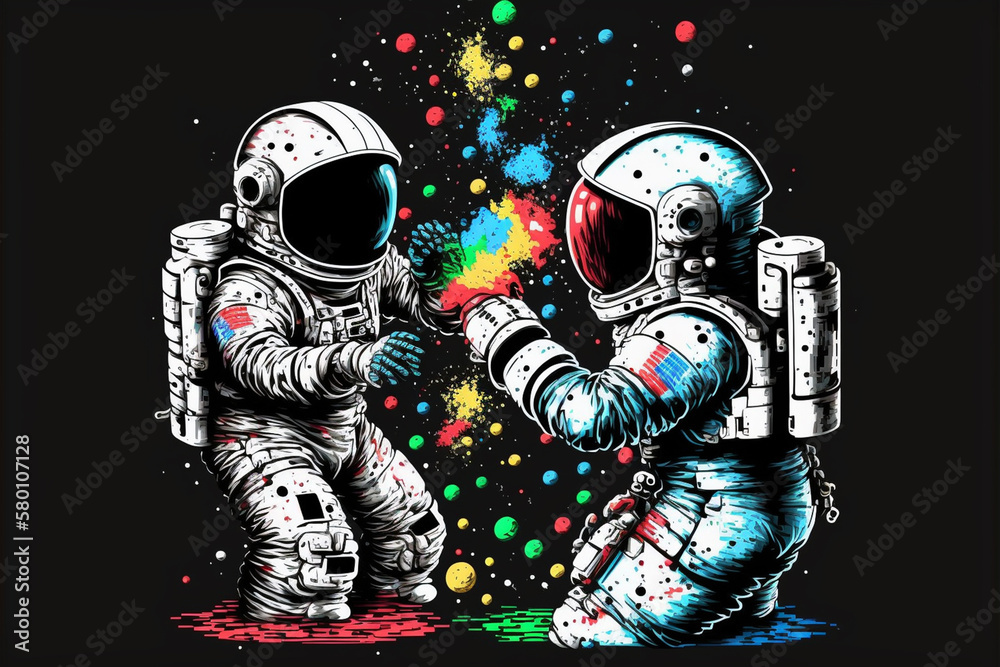 gaming frenzy astronaut graphic characters with pixelated style color ...