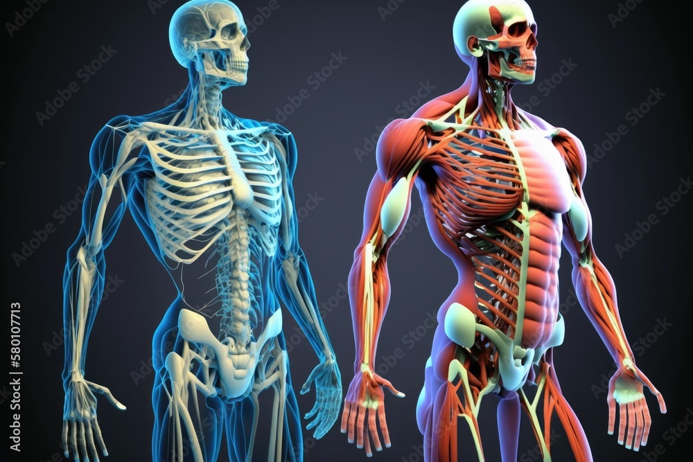 Male and female body in an anatomic, muscular illustration Stock ...