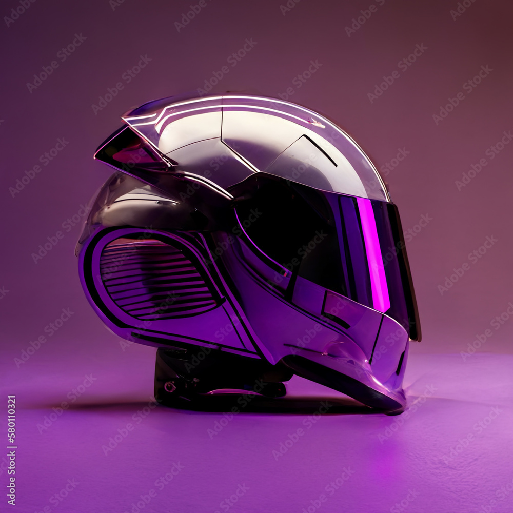 product photo shoot of a futuristic 3d helmet in style of daft punk ...