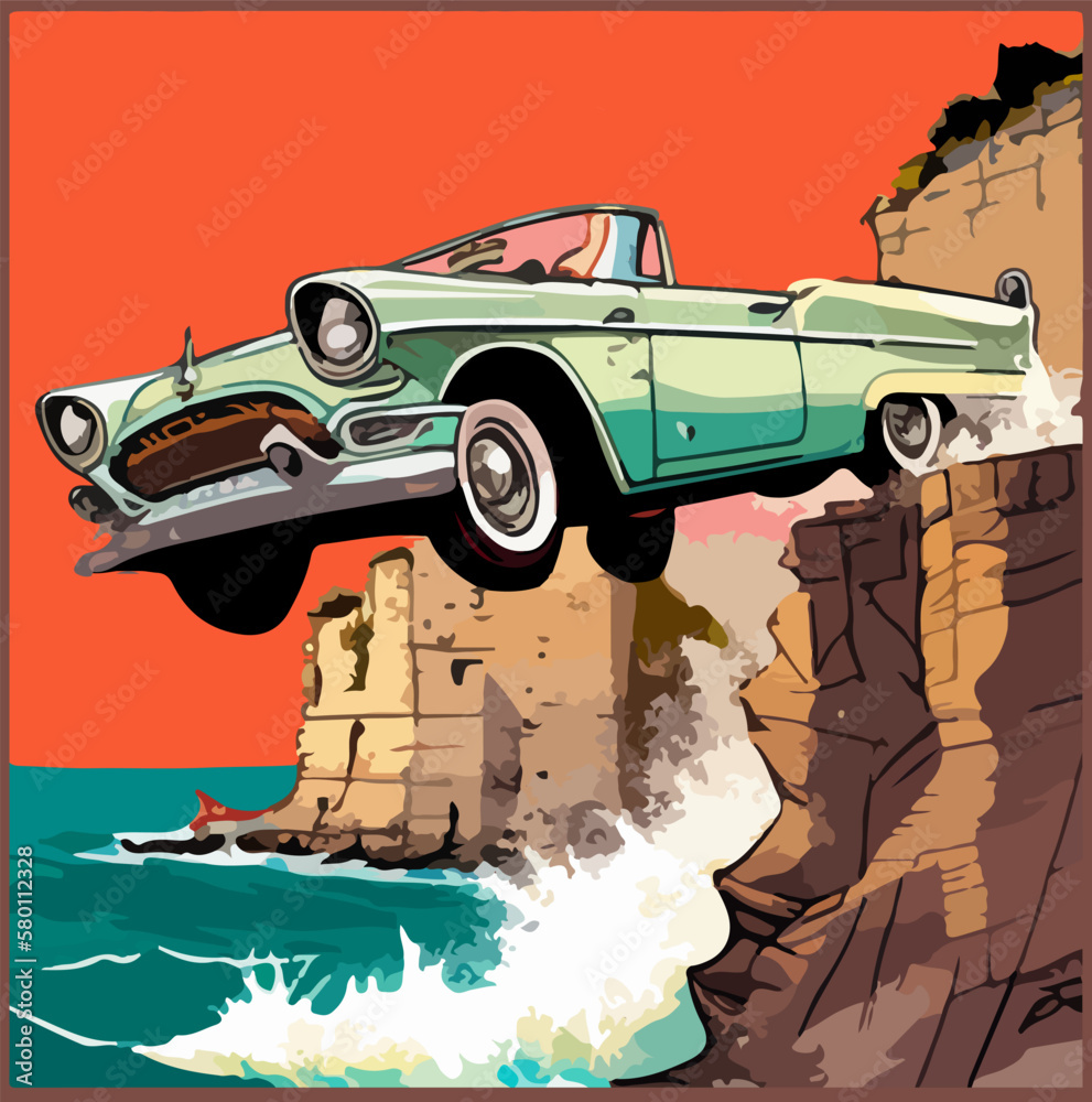 Cartoon car falling off a cliff. Vector illustration Stock Vector ...