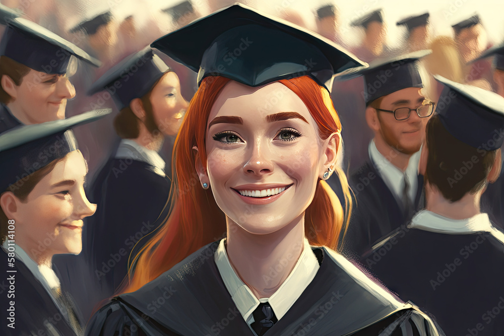 Happy young red haired woman at a graduation ceremony created with ...
