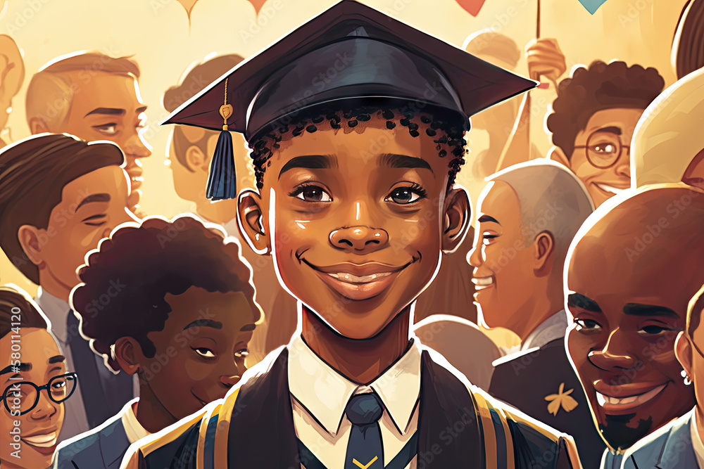 Happy young African American boy at a graduation ceremony created with ...