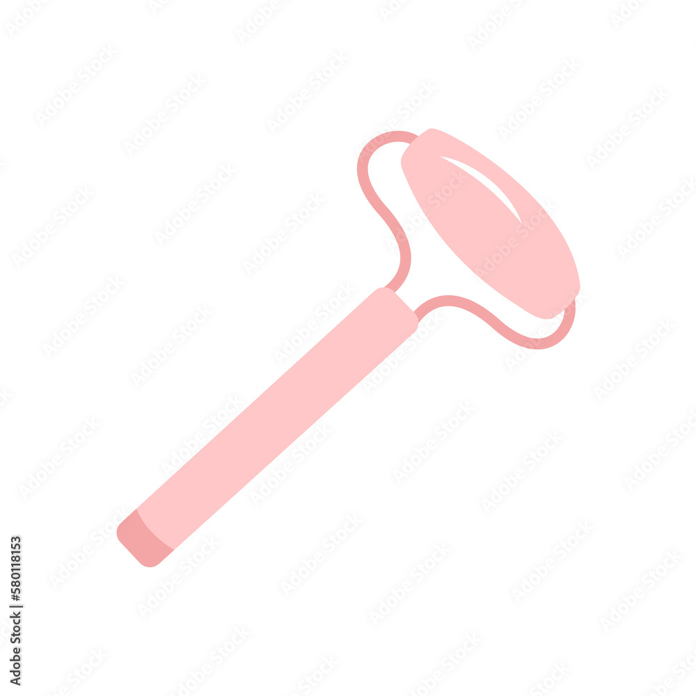 Facial massage tools circular pink gua sha roller concept, jade stone treatment vector icons ...
