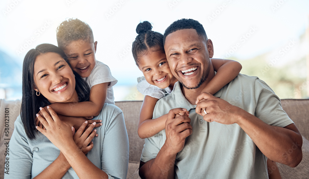 Foto de Family, hug and love, parents and children in happy portrait ...