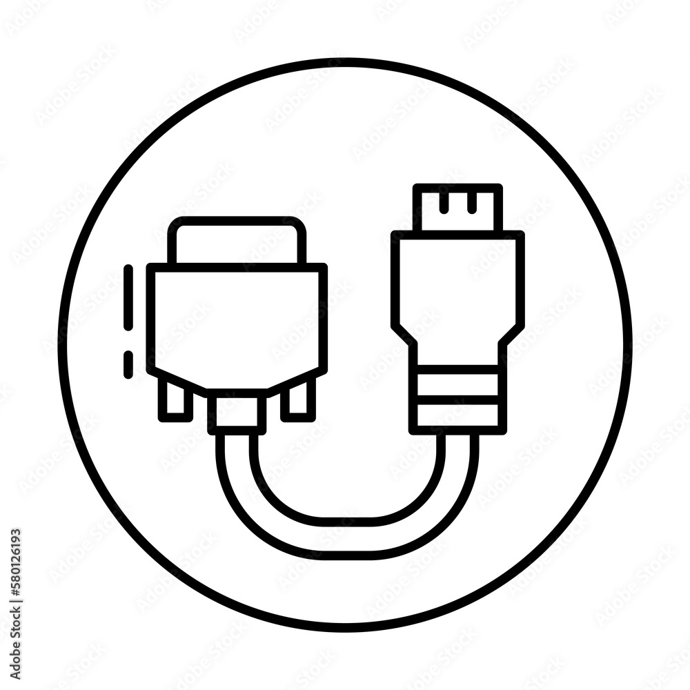 Dvi, connector icon. Simple line, outline elements of connectors and cables icons for ui and ux ...