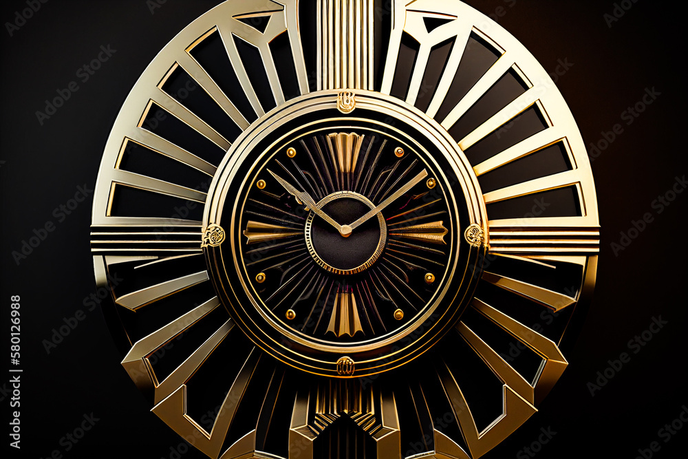 Luxury black and gold art deco style clock to highlight the seasons ...