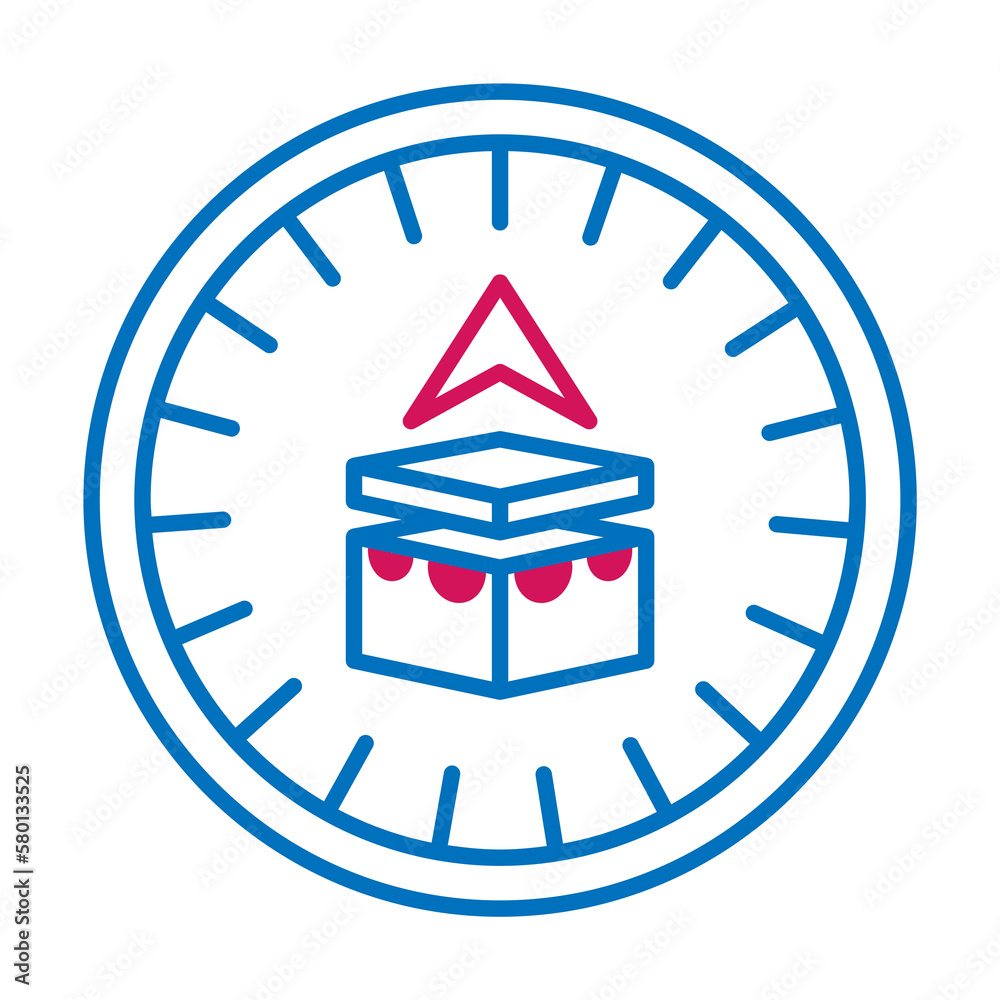 Islam, qibla compass 2 colored line icon. Simple blue and red element ...