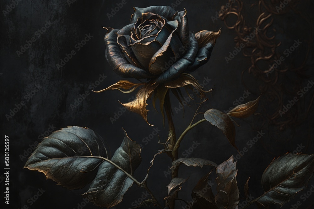Vintage Classic painting black rose bouquet on dark background ...