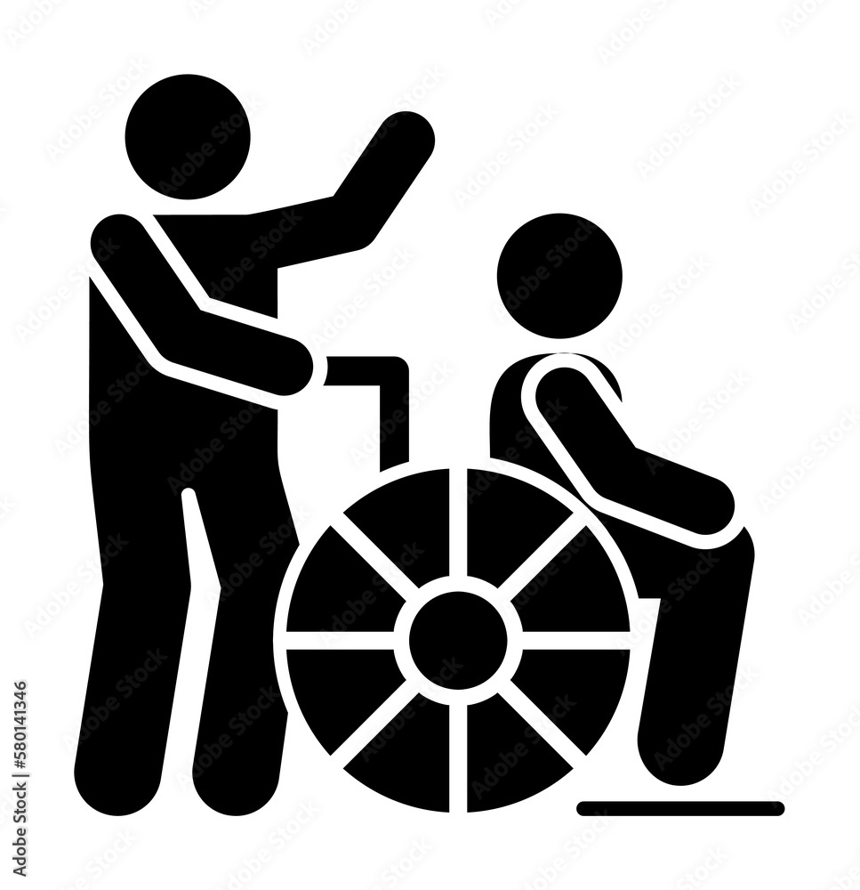 Wheelchair help handicapped icon. Simple glyph pictogram of volunteer ...