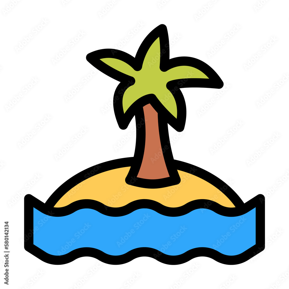 Island, palm, ocean icon. Simple color with outline elements of saving ...