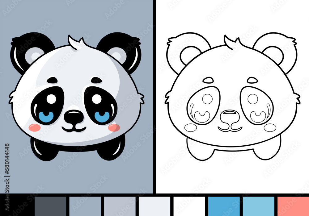 Cute panda face cartoon illustration in coloring page style baby wild ...