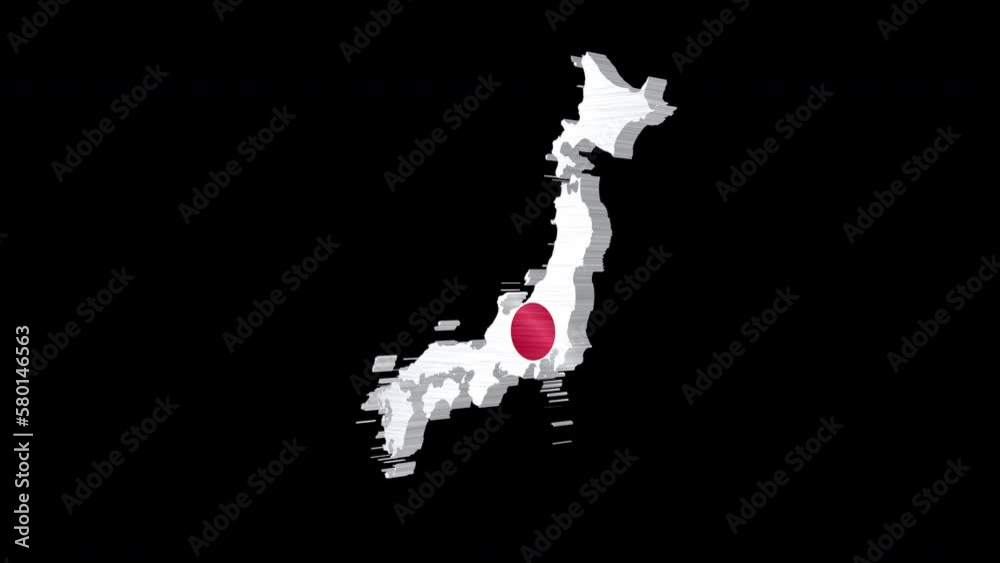 3D animation of Japan map rotating, isolated by alpha channel ...