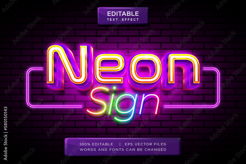 neon light editable typography text effect Stock Vector | Adobe Stock