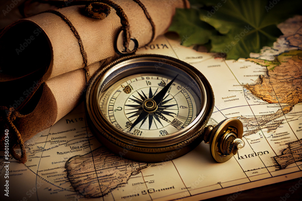 A compass for navigation during outdoor adventures Stock Illustration ...