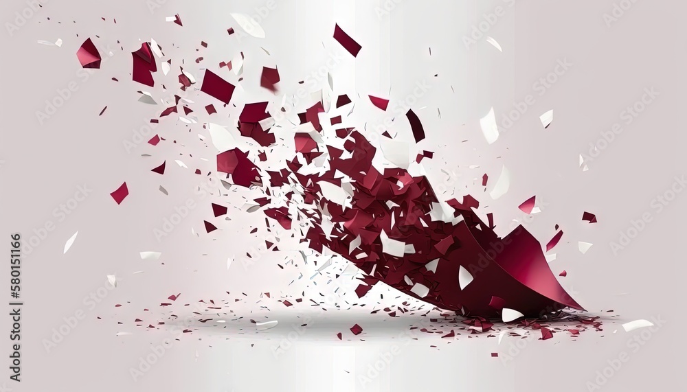 a broken red object is shown in the air with a lot of debris around it ...