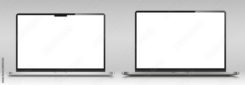 Two laptops with a white screen on a gray gradient background ...