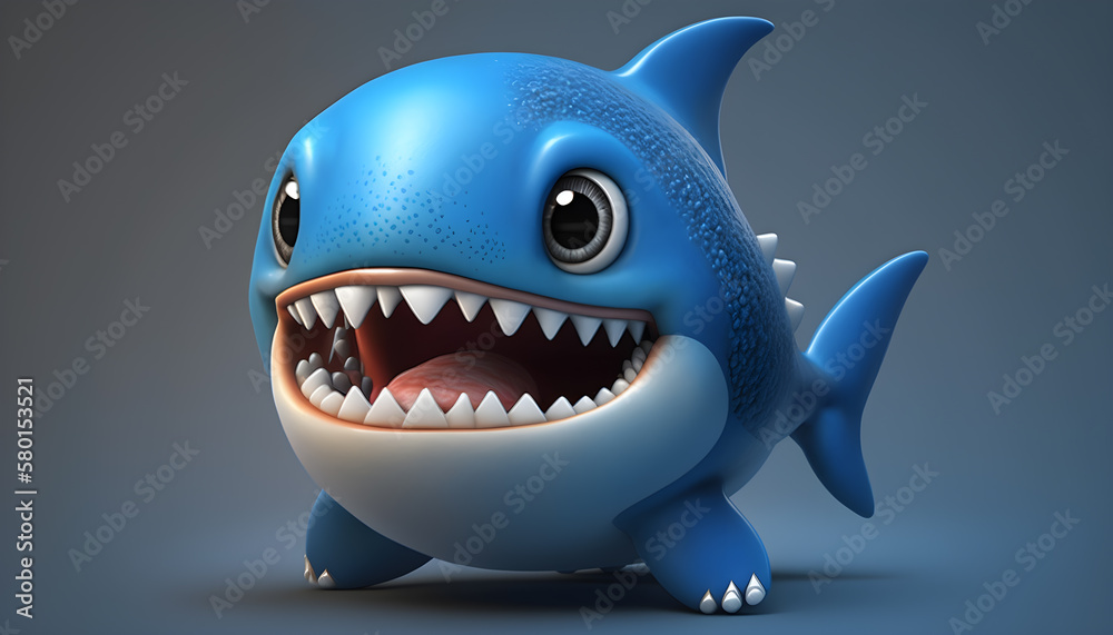 A cute adorable baby shark rendered in the style of children-friendly ...