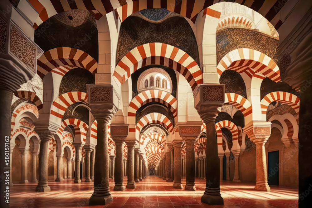 inside the Mosque of Cordoba. Created with generative artificial ...