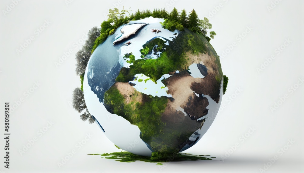 3D greenery earth globe, planet render, isolated on white background ...