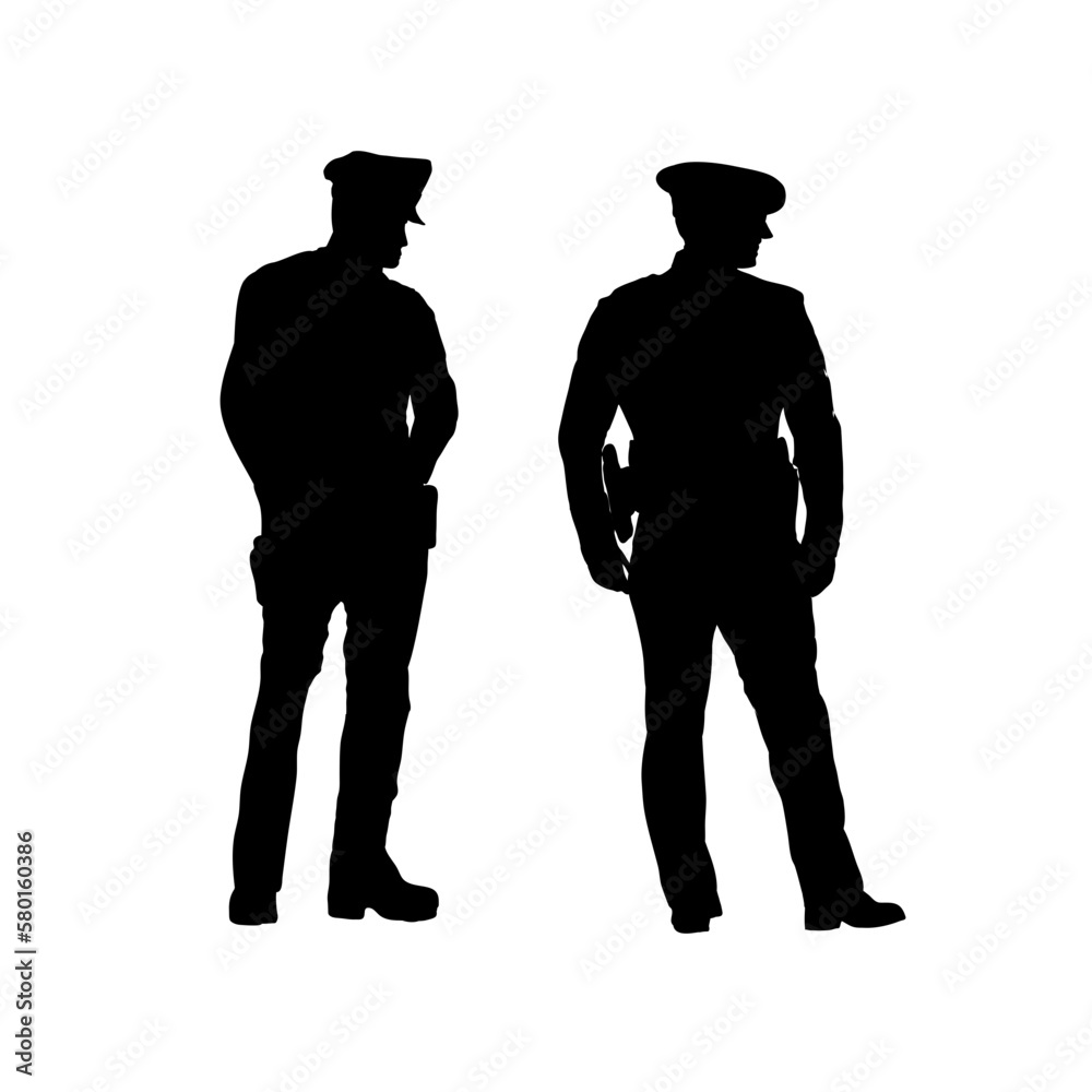 silhouettes of police officers, full figures. Isolated. vector ...