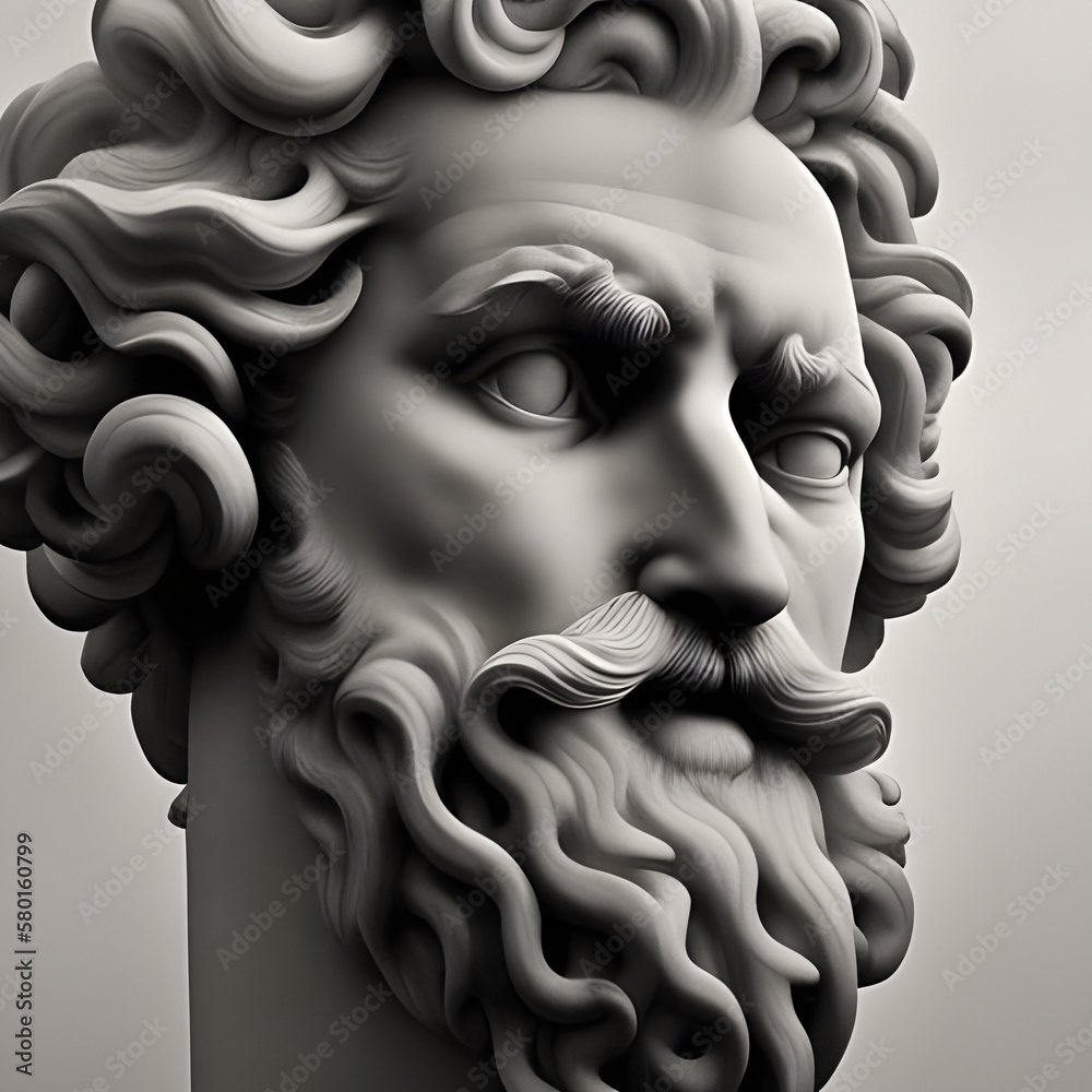 Generative AI image featuring a chiseled white marble statue bust of ...