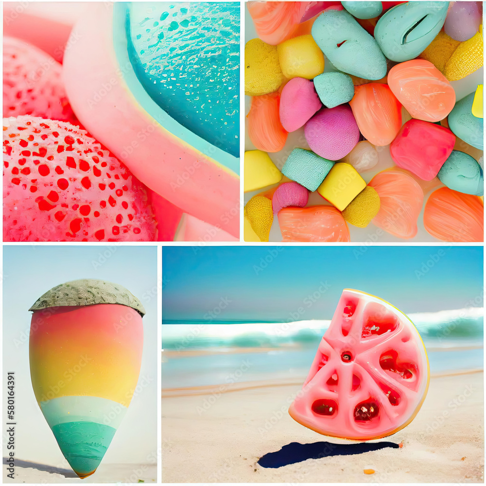 some ice creams and watermells on the beach with text overlay that says ...