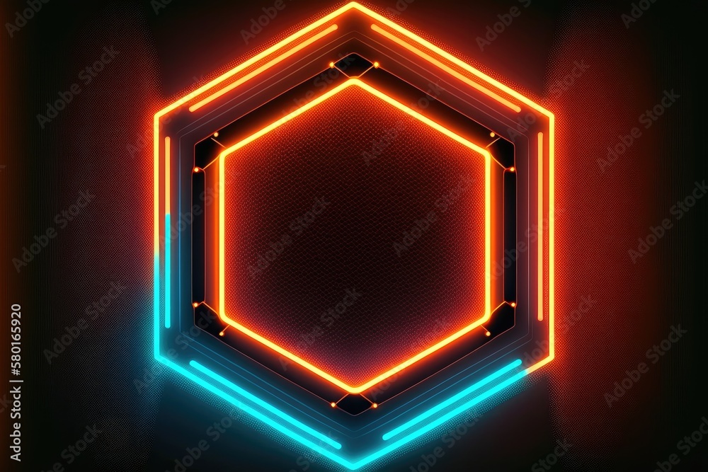 Abstract of neon hexagon shape isolated on space background in ...