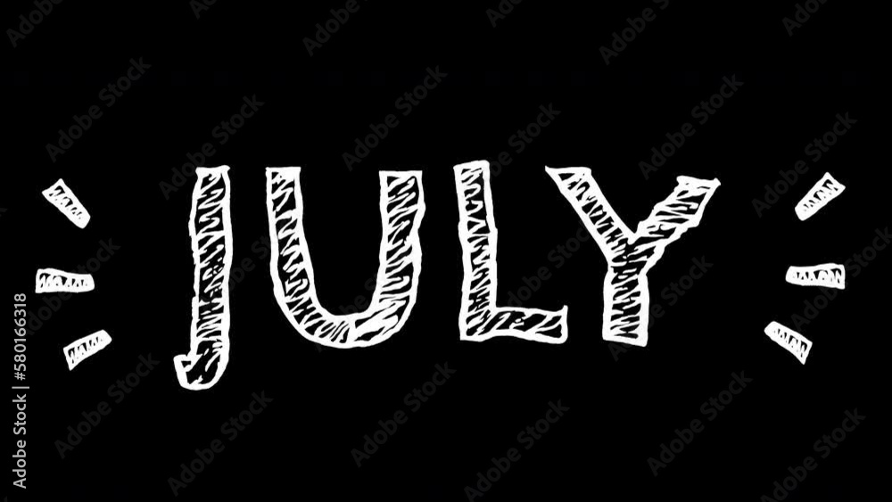 Name of the month. July lettering. ''July" lettering in doodles style ...